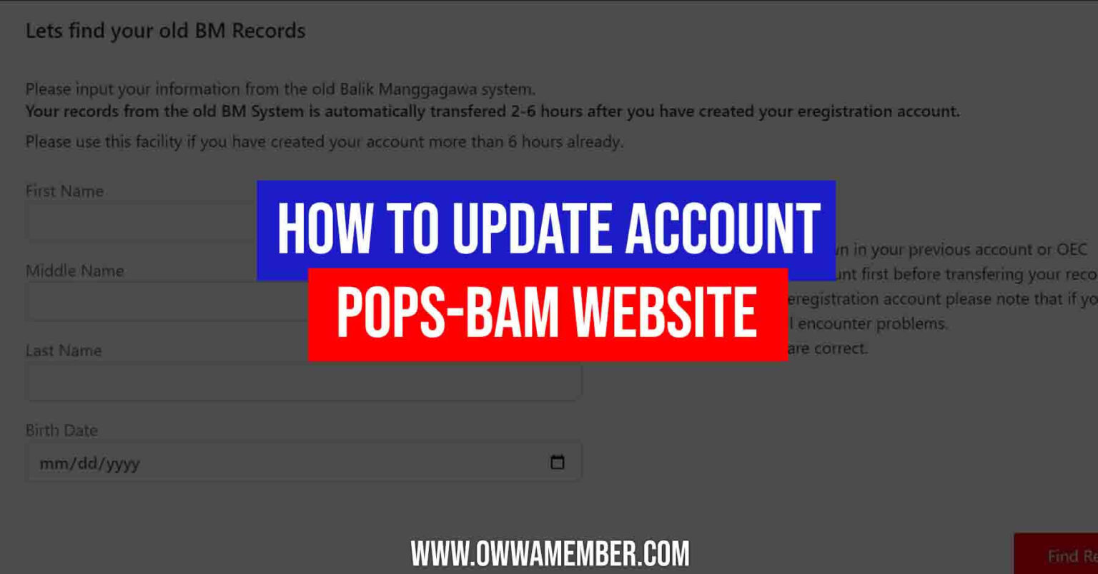 How to Update Account on POPS-BAM Website | OWWA Member