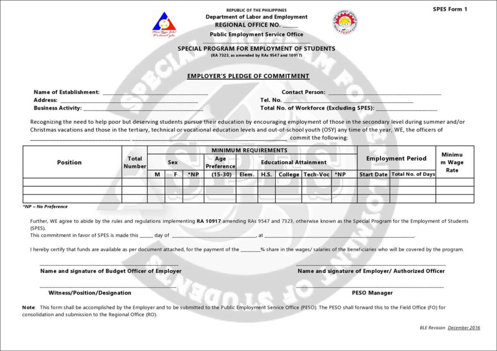DOLE Special Program for Employment of Students (SPES) - OWWA Member