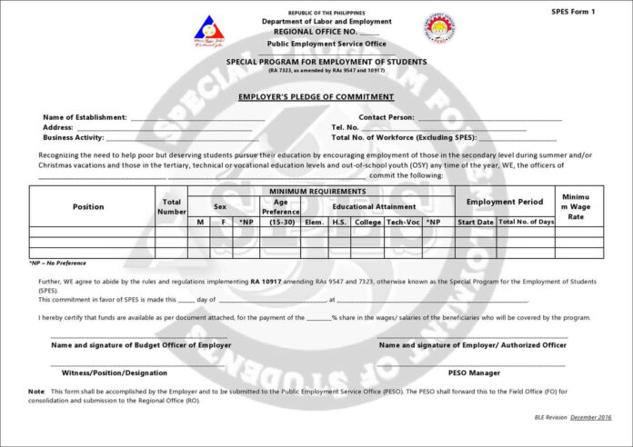 DOLE Special Program for Employment of Students (SPES) | OWWA Member