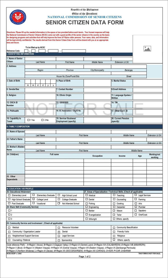 NCSC Data Form PDF Download for Senior Citizens - OWWA Member