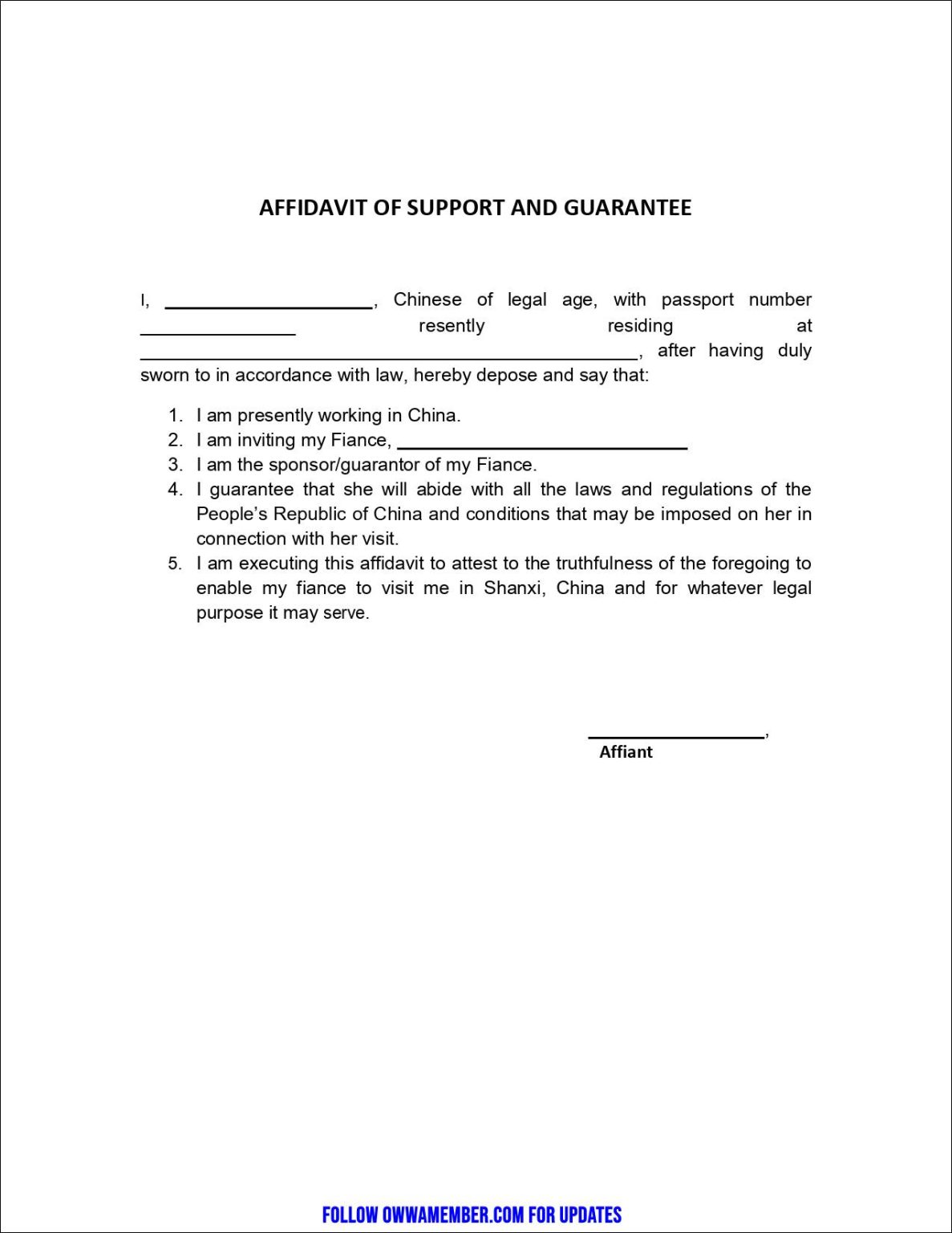 Affidavit of Support & Guarantee in PH Embassy Beijing, China | OWWA Member