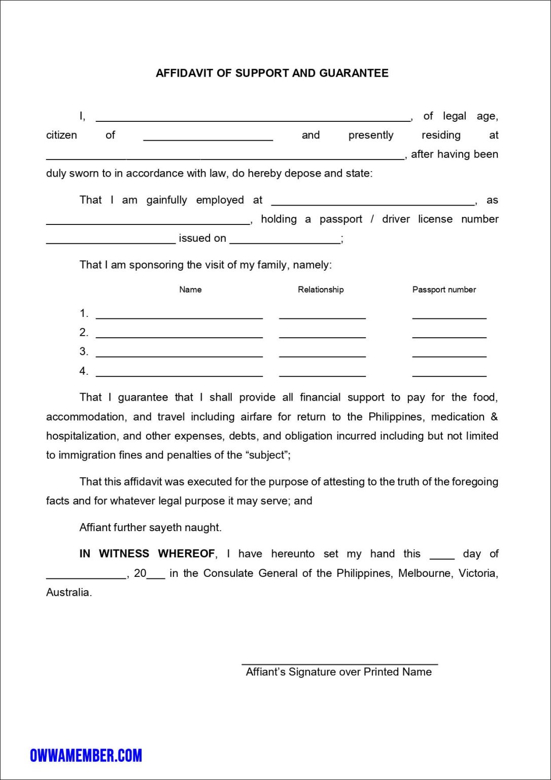 Affidavit of Support and Guarantee in PH Consulate Melbourne, Australia | OWWA Member