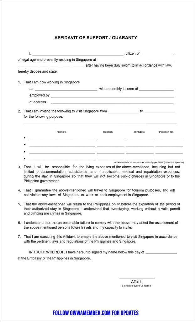 Affidavit of Support & Guarantee in PH Embassy Singapore | OWWA Member