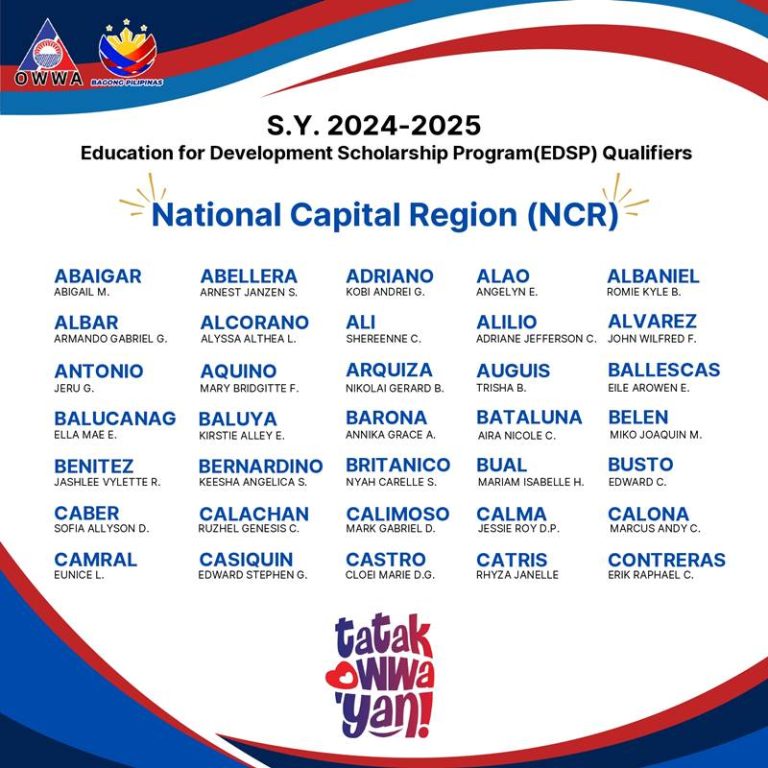 OWWA Announces EDSP Scholars Qualifiers List for 2024 | OWWA Member