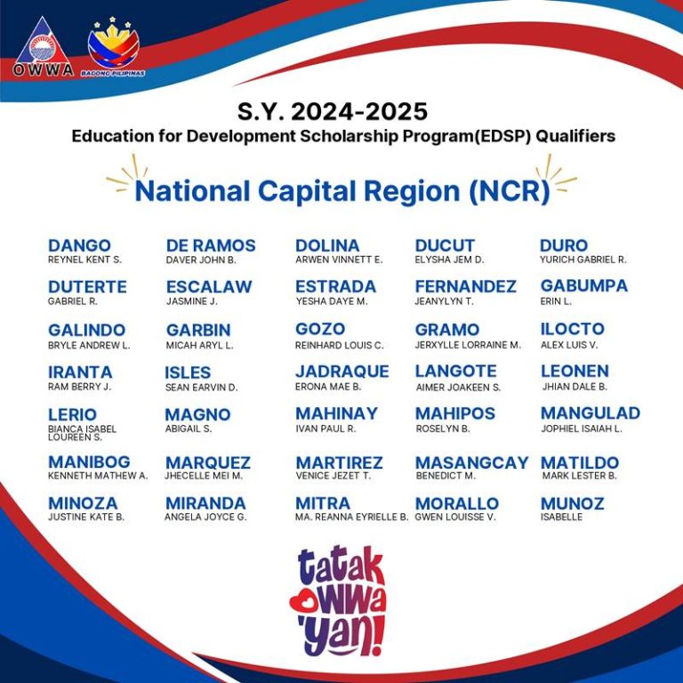 OWWA Announces EDSP Scholars Qualifiers List for 2024 | OWWA Member