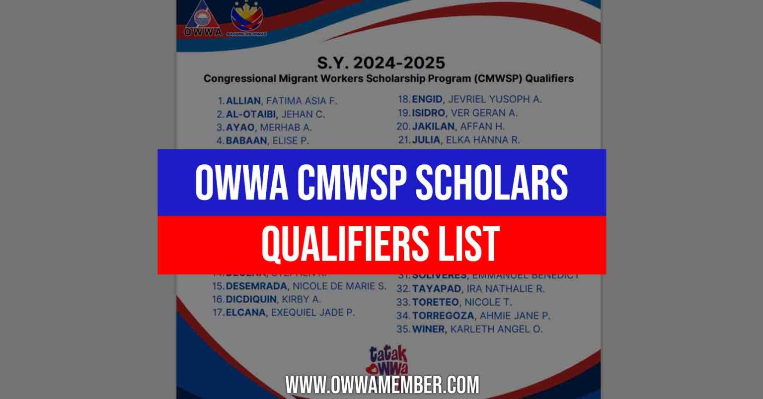 OWWA Announces CMWSP Scholars Qualifiers List for 2024 | OWWA Member